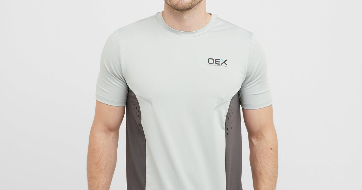Grey OEX Blue Men’s Etrier Tee – GO Outdoors